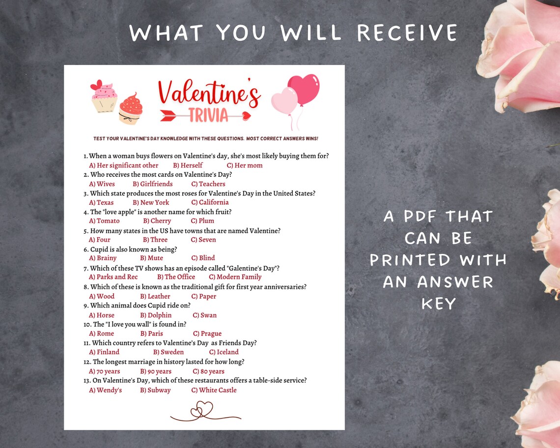 Valentine's Day Trivia Game Printable Galentines Day - Etsy