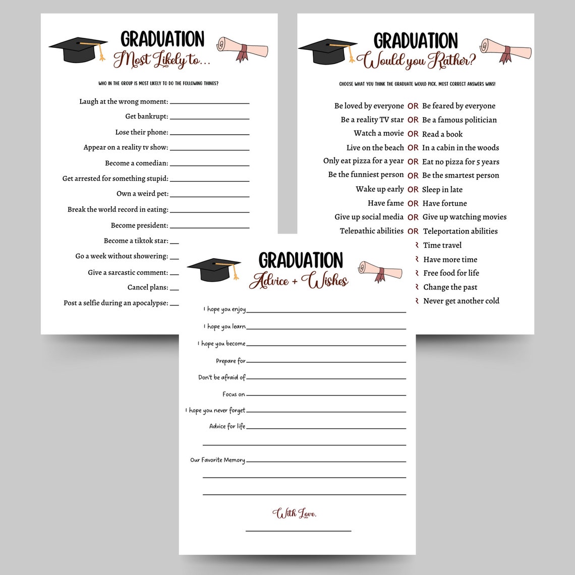 Graduation Party Games Printable, High School Senior Grad Party Games ...