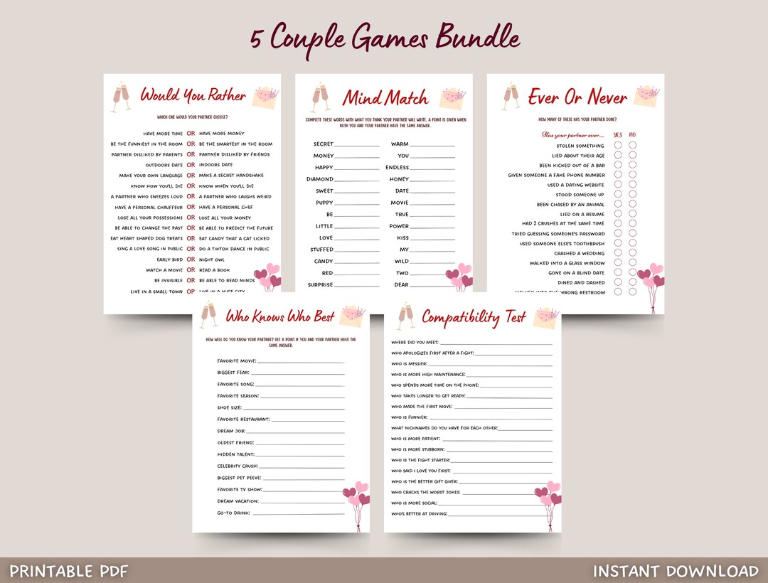 Couple Games Printable, Date Night Games, Marriage Anniversary Games ...