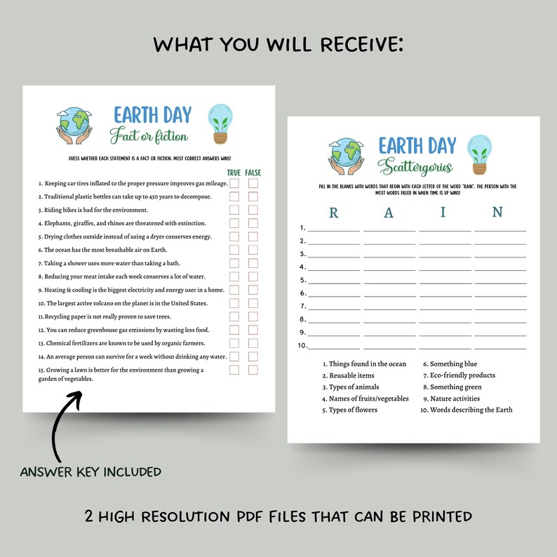 Earth Day Games Printable, Environmental Activity Trivia, Scattergories ...