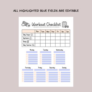 Workout Checklist Editable Daily Workout Routine Chart - Etsy