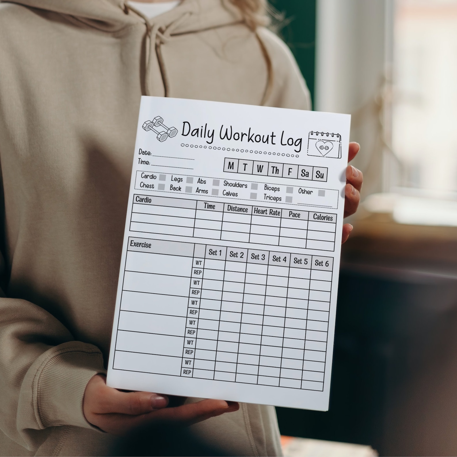 Daily Workout Log Printable Exercise Planner, Fitness Planner Journal ...