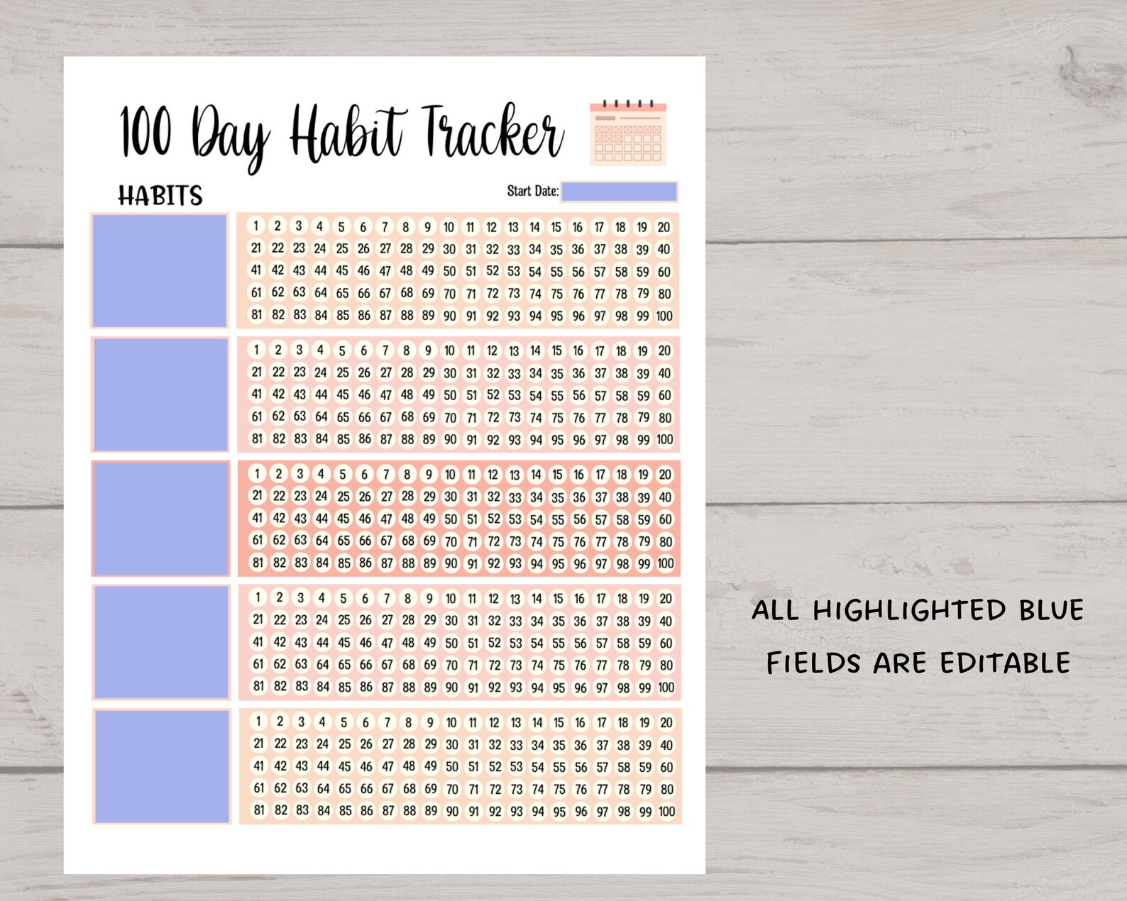 Habit Tracker Editable & Printable Daily Habit Chart Goal - Etsy