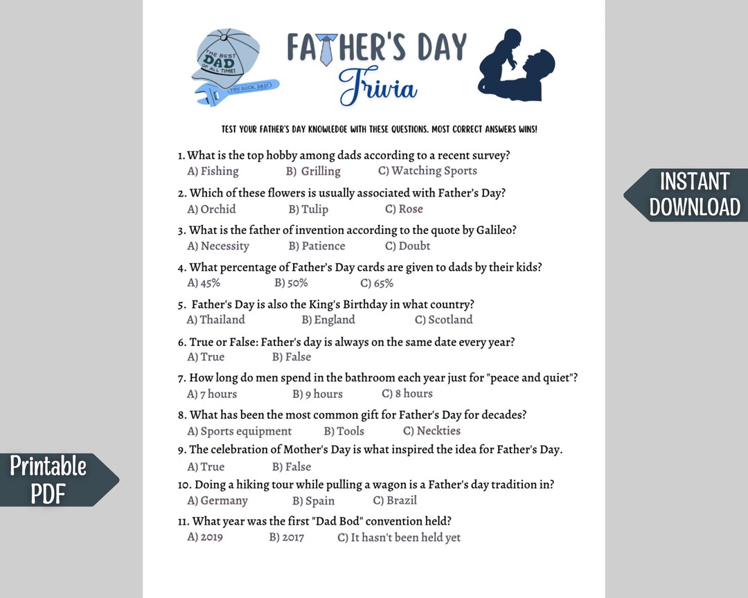 Father's Day Trivia Game Printable Fathers Day Ideas Fun - Etsy