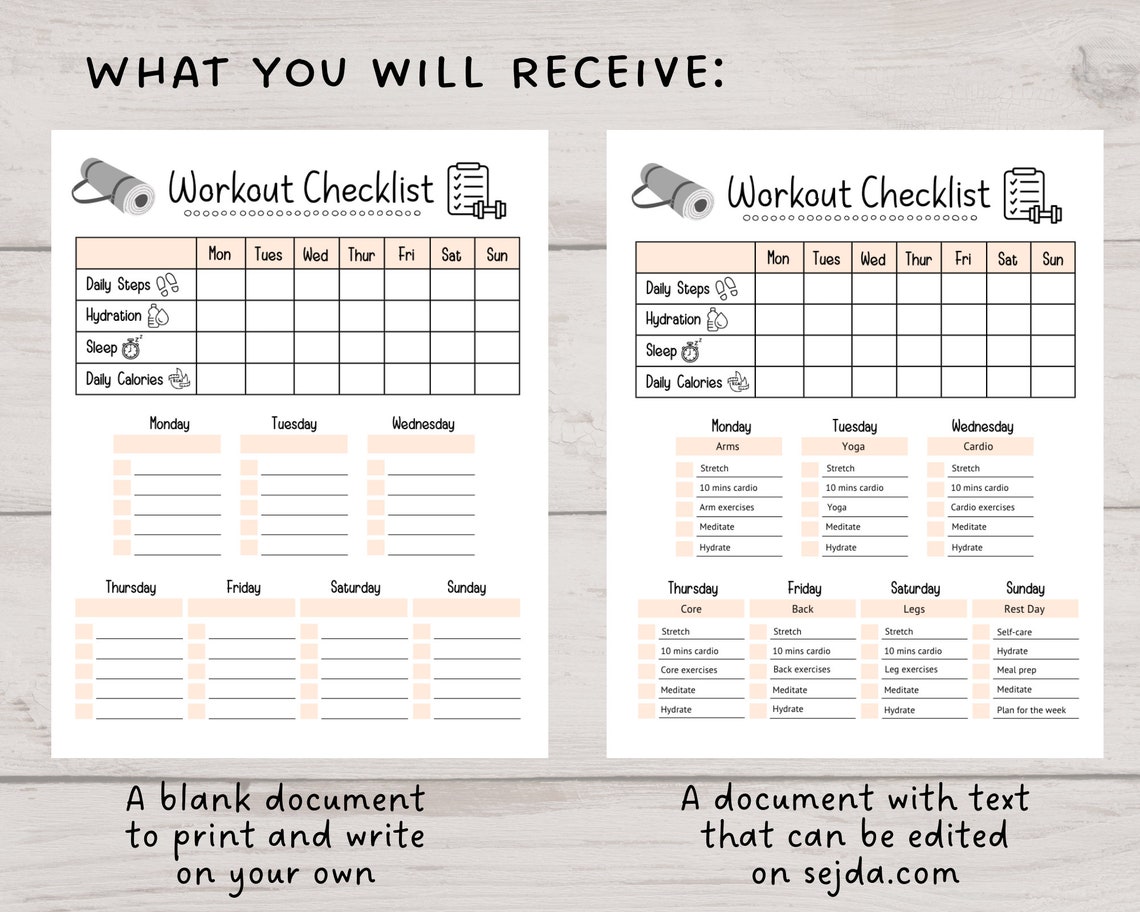 Workout Checklist Editable Daily Workout Routine Chart - Etsy