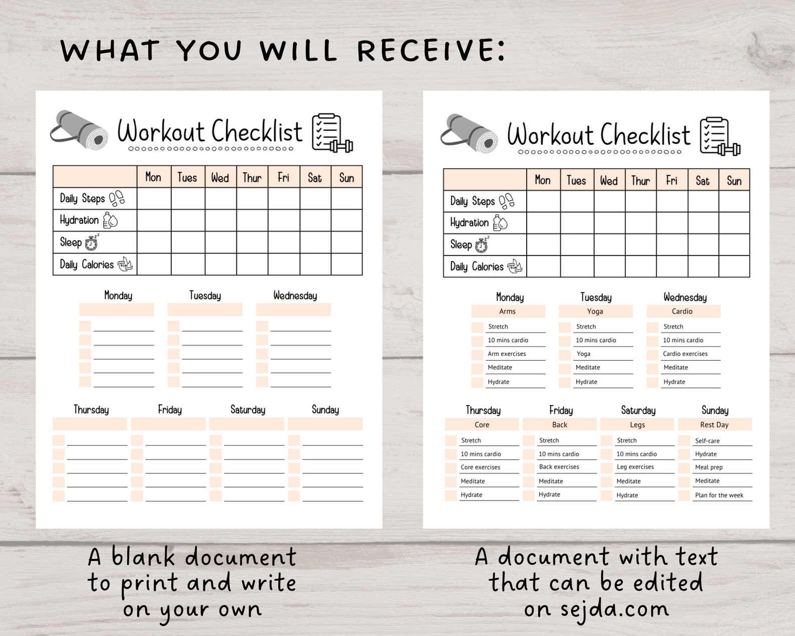 Workout Checklist Editable Daily Workout Routine Chart - Etsy
