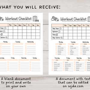 Workout Checklist Editable Daily Workout Routine Chart - Etsy
