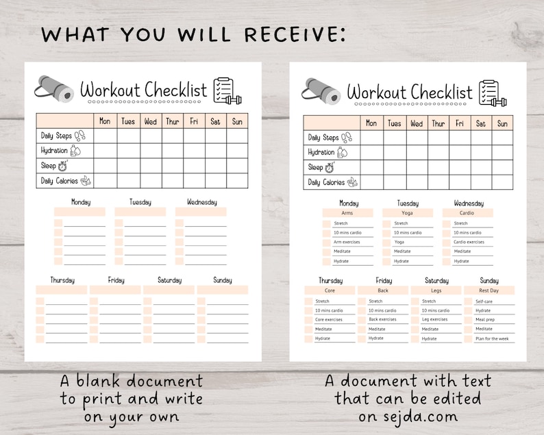 Workout Checklist Editable Daily Workout Routine Chart - Etsy