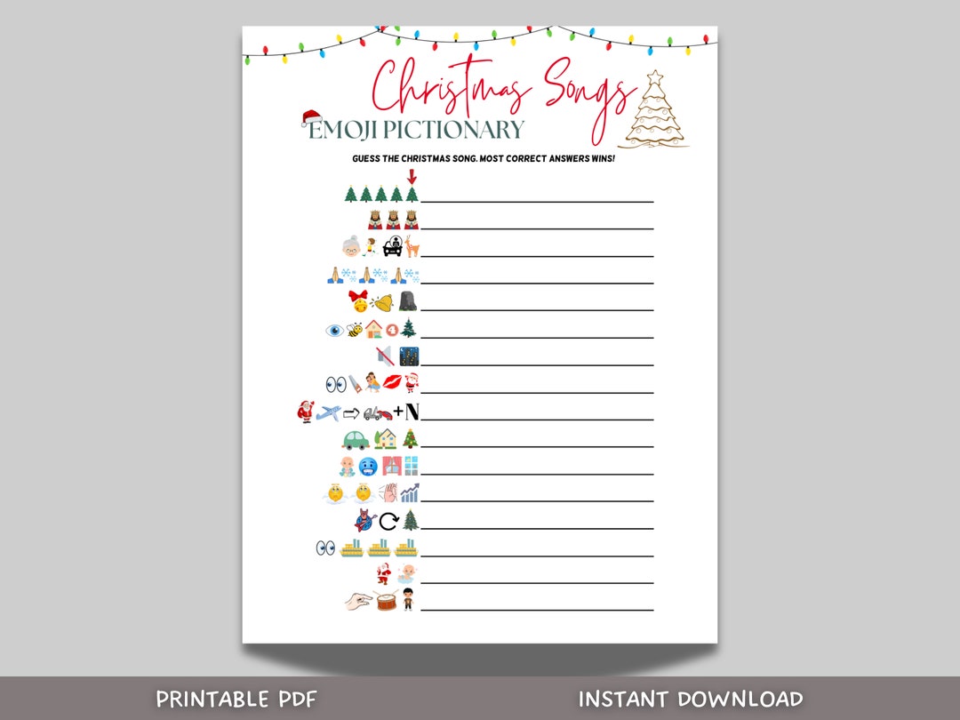 Christmas Songs Emoji Pictionary Printable, Christmas Guessing Game ...