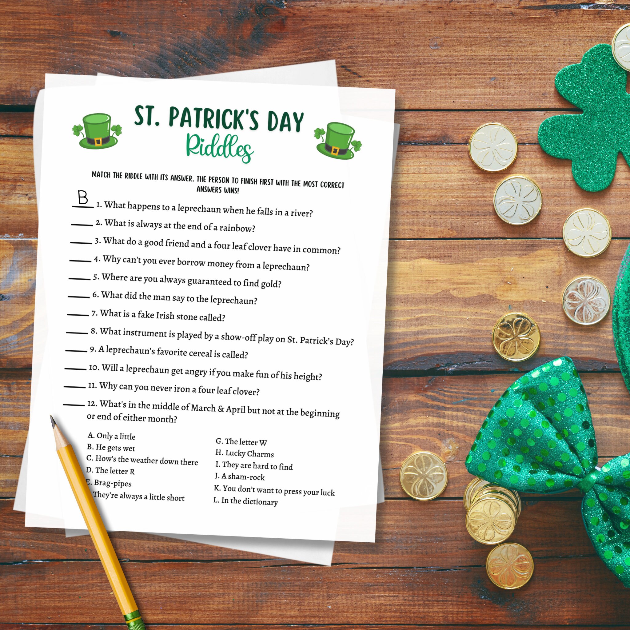 St Patrick's Day Riddles Game Printable, St Pattys Riddle Me This ...
