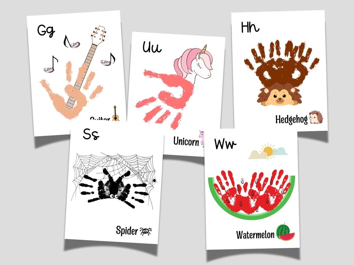 A-Z Alphabet Handprint Crafts Printable ABC Memory Phonic Art Book for ...