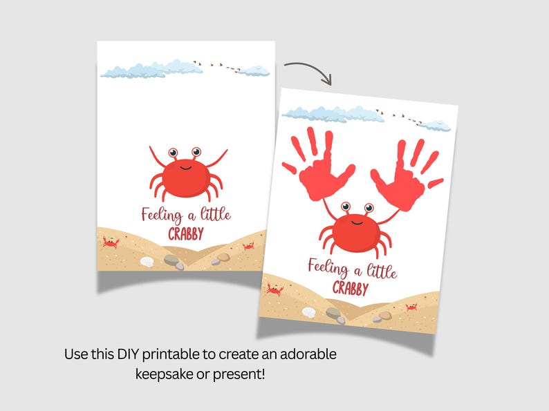 Summer Handprint Craft Printable, DIY Crab Art Project for Kids Toddler ...