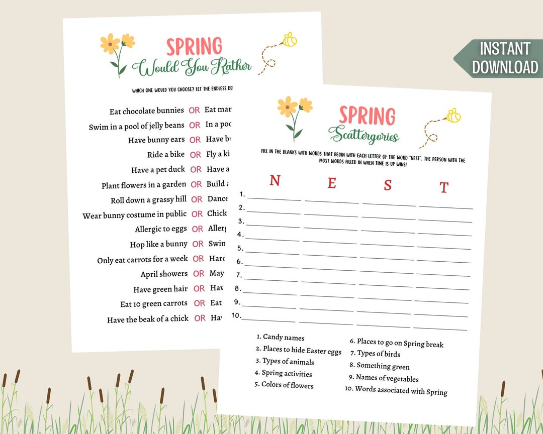 Spring Would You Rather Game Printable Spring Activity Adults - Etsy