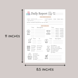 Daily Toddler Log Printable, Infant Toddler Daily Report, Nanny Log ...
