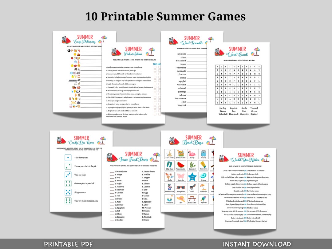 Summer Games Bundle Printable, Summer Camp Activity, Summertime Beach ...