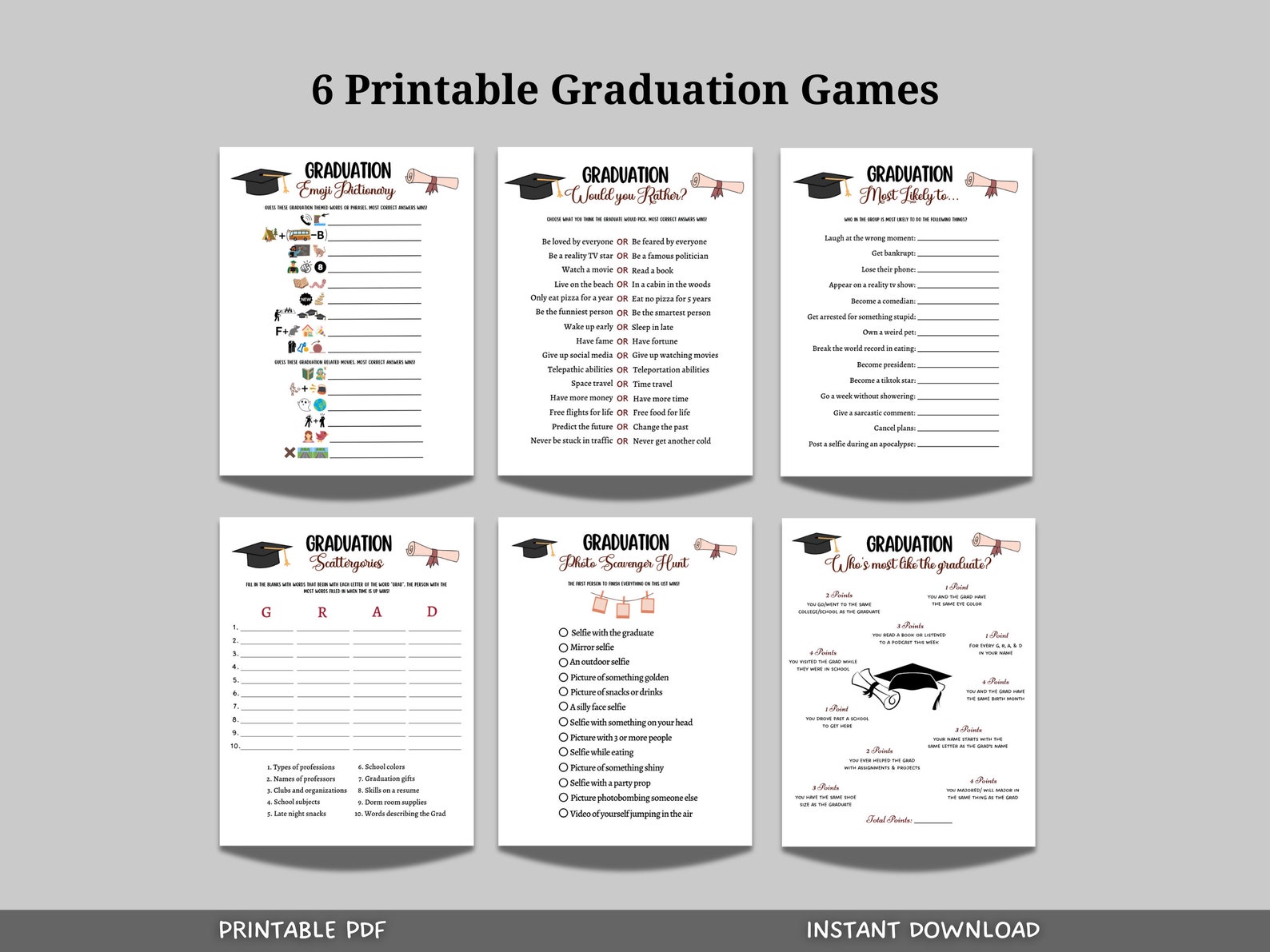 Graduation Party Games Printable, High School Senior Grad Party Games ...
