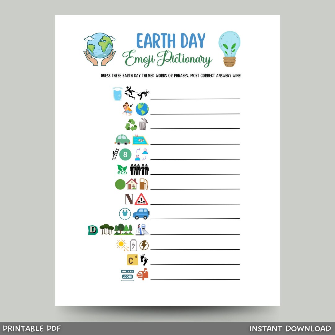 Earth Day Emoji Pictionary Game Printable, Party Game for Kids and ...