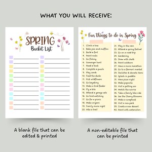 Editable Spring Bucket List, Printable Fun Spring Activities for Kids ...