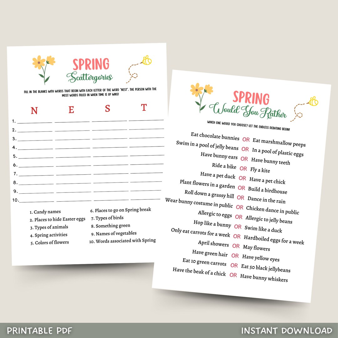 Spring Would You Rather Game Printable, Spring Activity Adults & Kids ...
