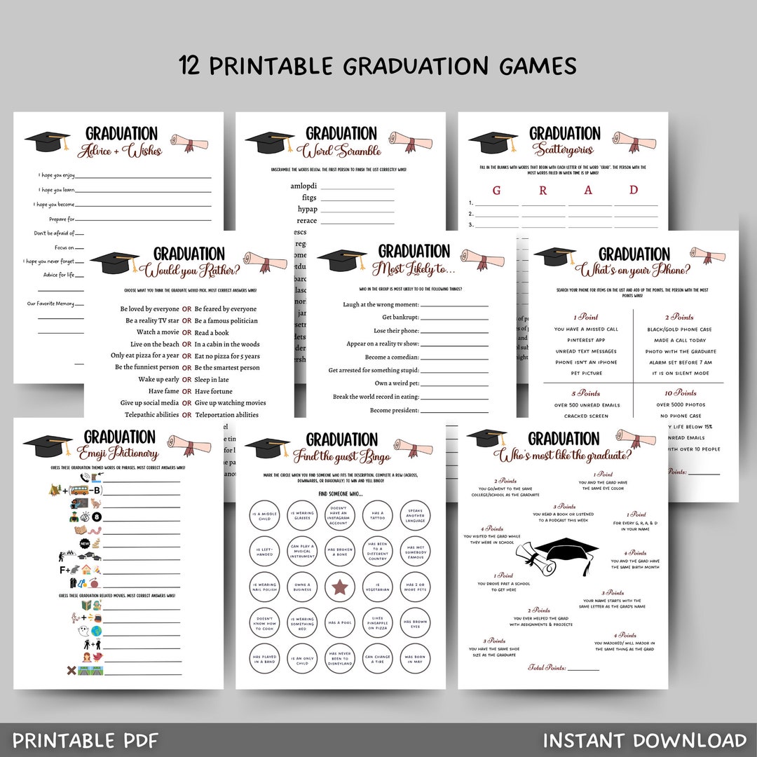 Graduation Party Games Bundle Printable, High School Senior Grad Party ...