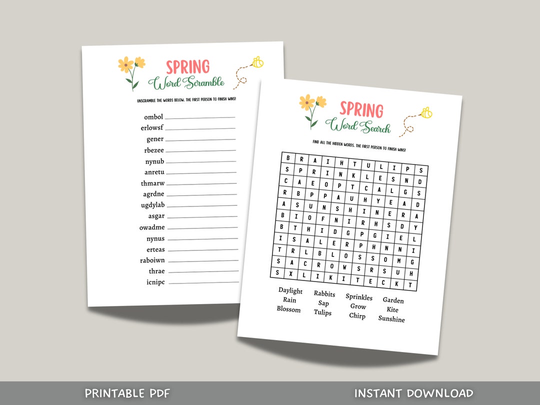 Spring Word Search Game Printable, Spring Activity Adults and Kids ...