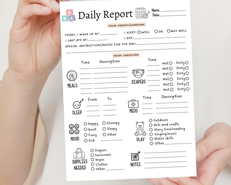 Daily Toddler Log Printable Infant Toddler Daily Report - Etsy