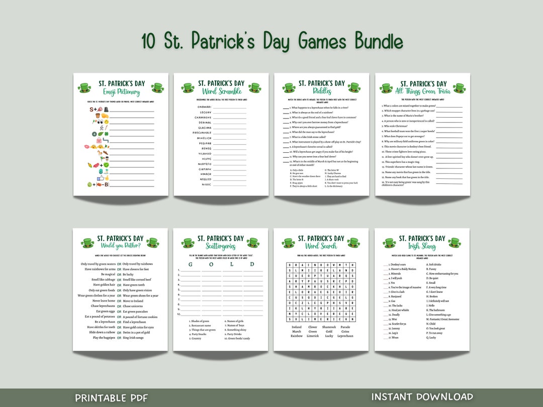 St Patrick's Day Game Bundle Printable, Fun Irish Games, St. Paddys ...