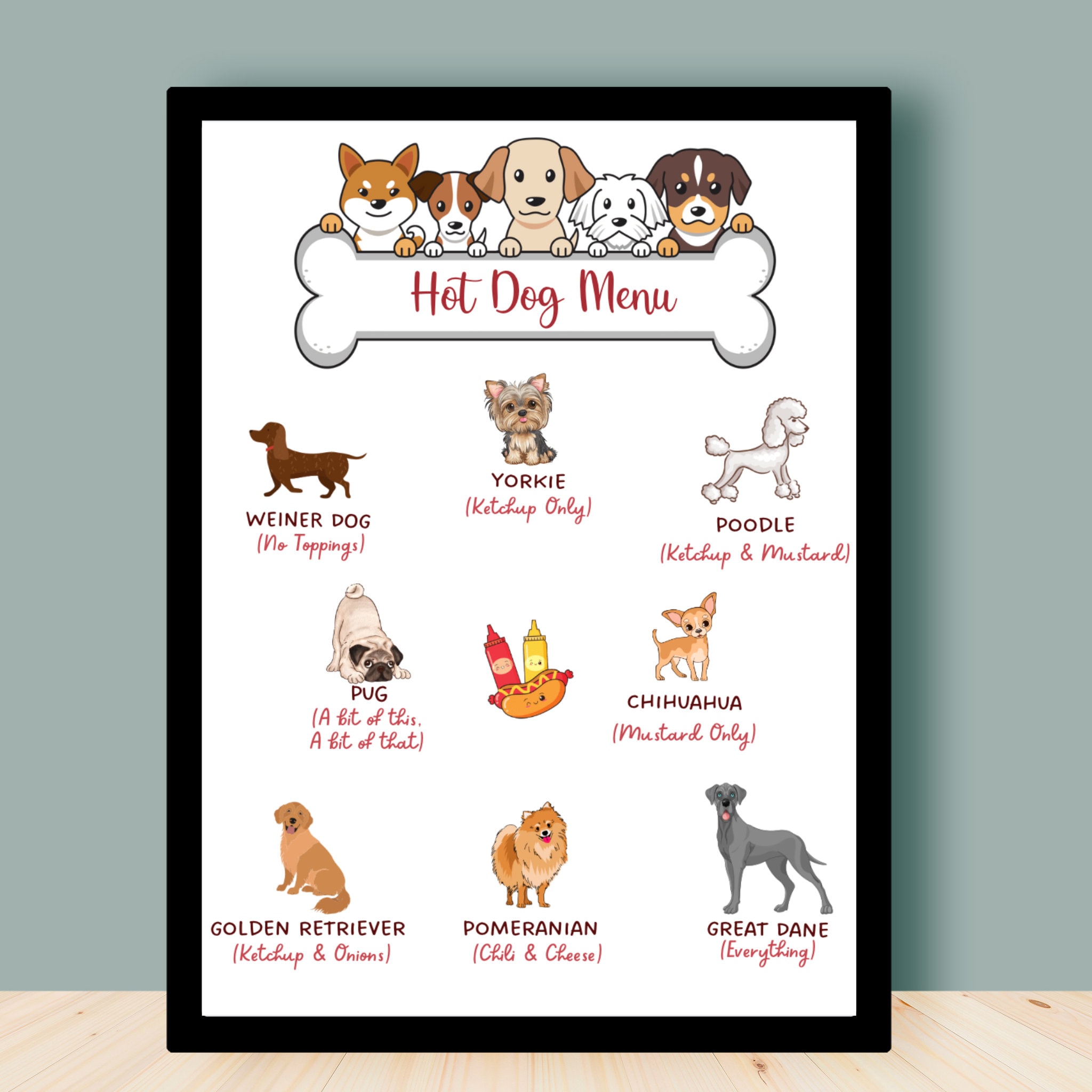 Hot Dog Bar Menu Sign Printable, Puppy Birthday Party, Puppy Adoption ...