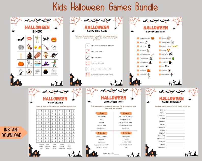 Halloween Games Bundle Kids Printable Halloween Party Games - Etsy
