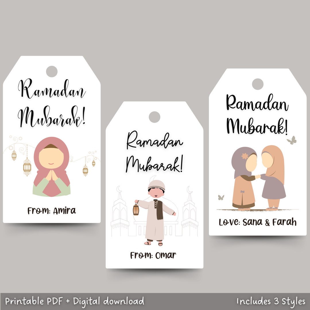 Editable Kids Ramadan Mubarak Gift Tags Printable, Custom Ramadan ...