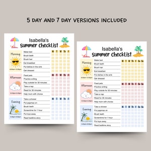 Kids Daily Summer Checklist Schedule Printable, Editable Chore Chart ...