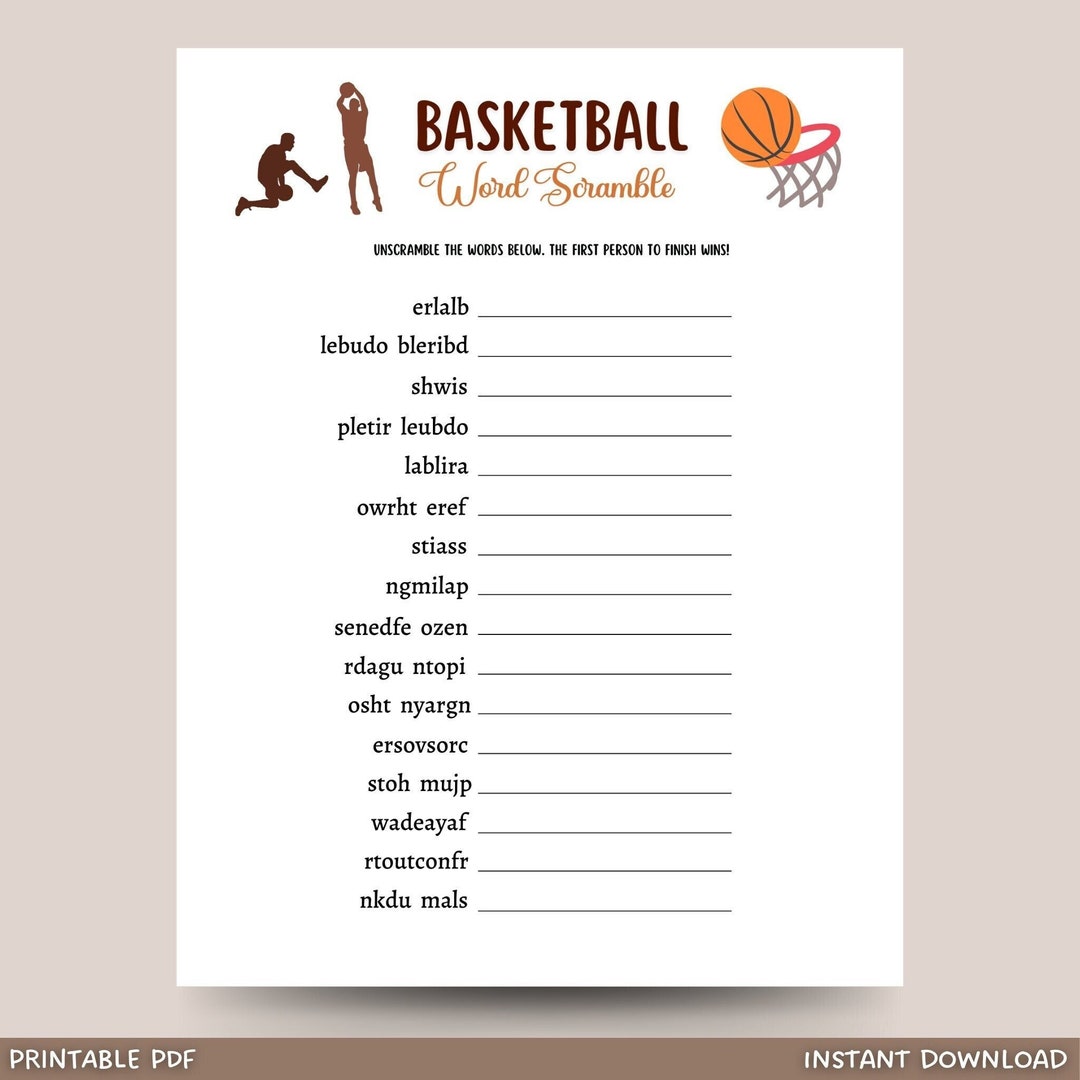 Basketball Word Scramble Game Printable, Basketball Party Game, Mens ...