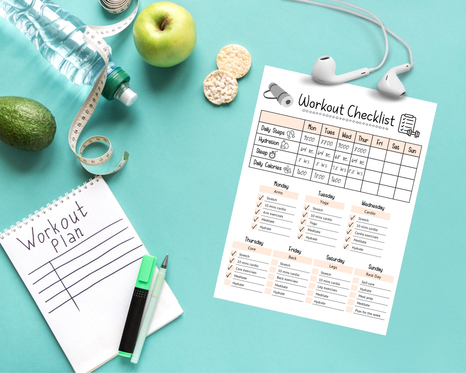 Workout Checklist Editable Daily Workout Routine Chart - Etsy
