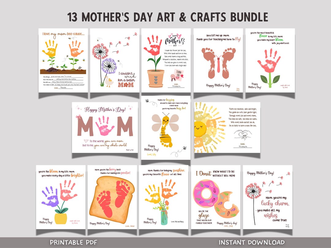 Mom Crafts for Kids Printable, Mothers Day DIY Handprint Footprint Wall ...