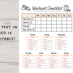 Workout Checklist Editable Daily Workout Routine Chart - Etsy