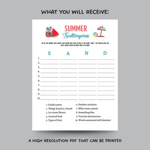 Summer Scattergories Game Printable, Pool Party Game, Summer Camp ...