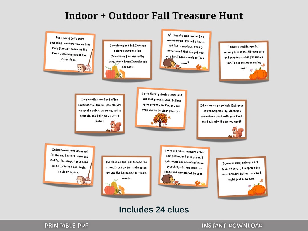 Fall Scavenger Hunt for Kids Printable, Indoor Outdoor Autumn Treasure ...