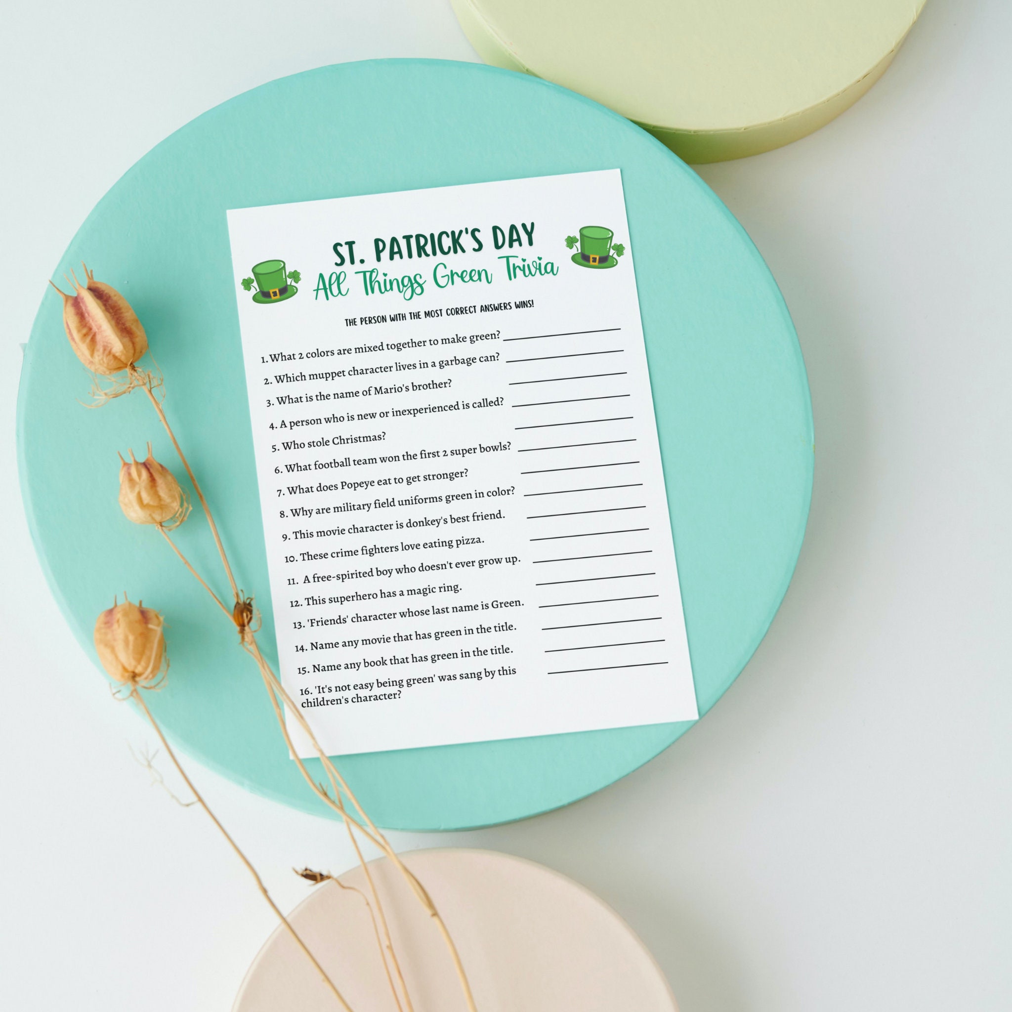 St. Patrick's Day Green Trivia Game Printable, All Things Green ...