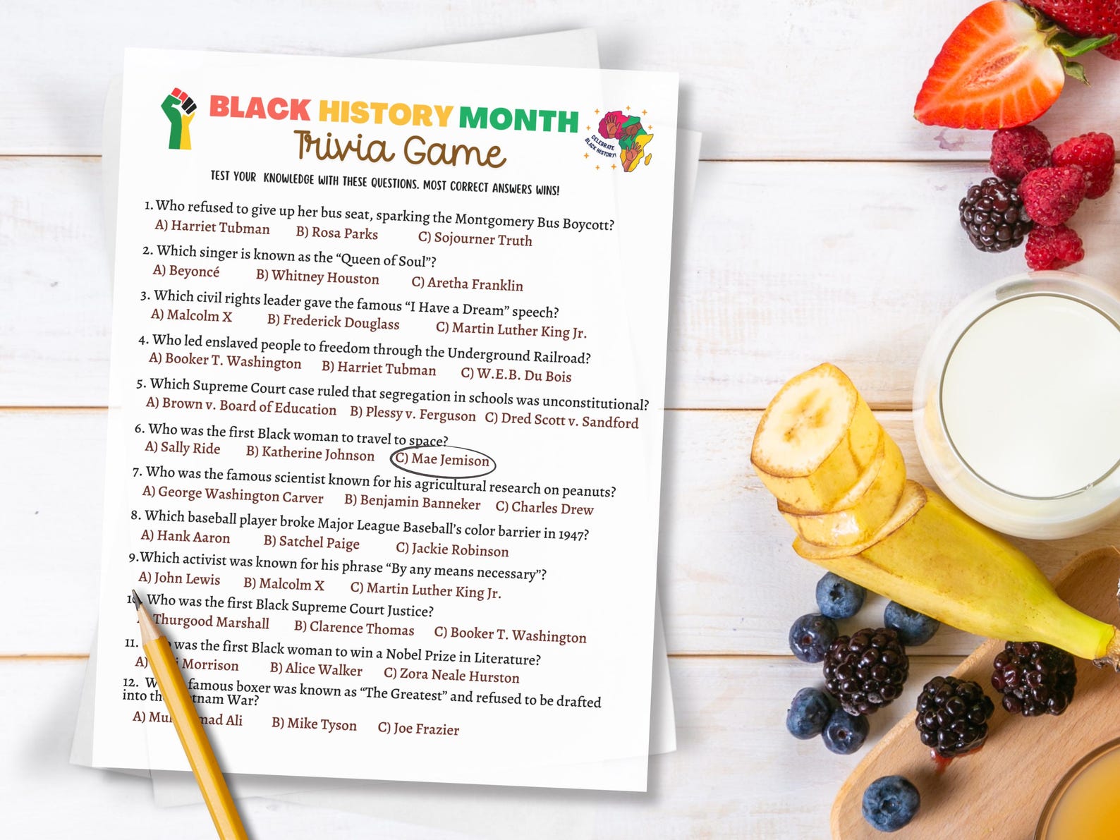 Black History Month Trivia Game Printable Historical African American ...