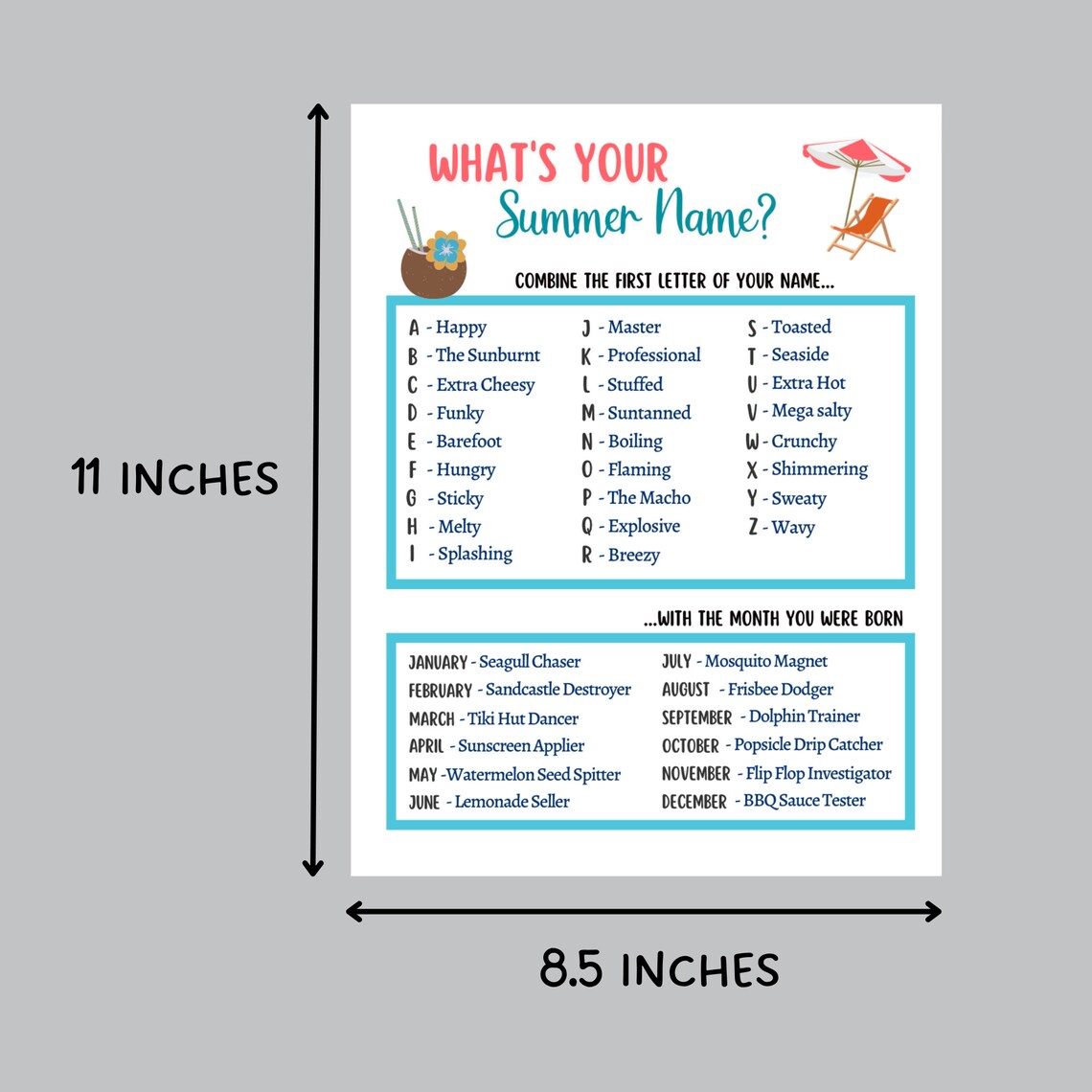 What’s Your Summer Name Game Printable, Pool Party Games, Summer Camp ...