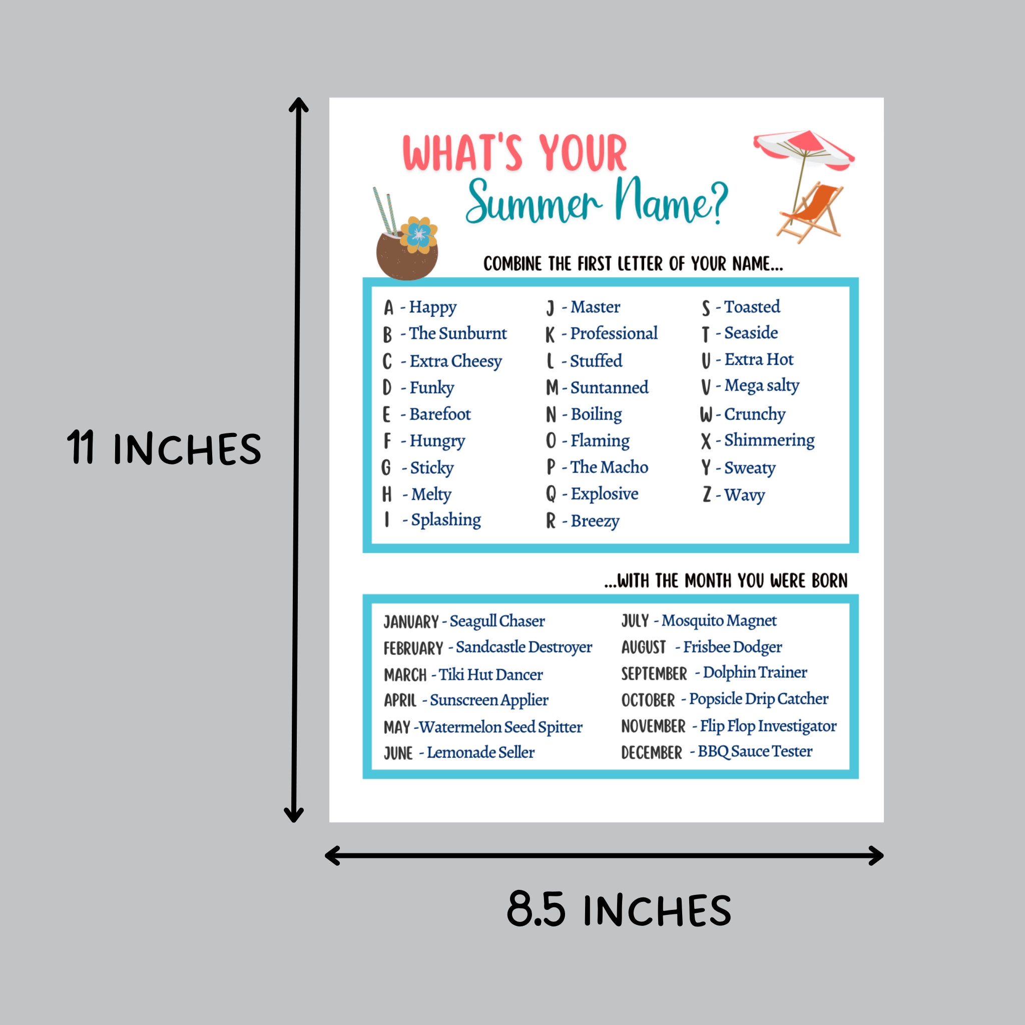 What’s Your Summer Name Game Printable, Pool Party Games, Summer Camp ...