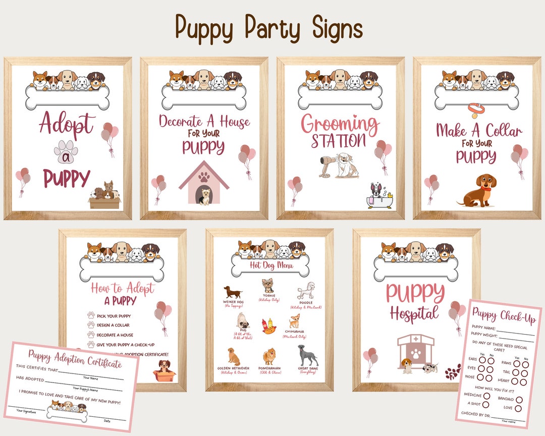 Puppy Party Signs Printable Adopt a Puppy Party Games Dog - Etsy