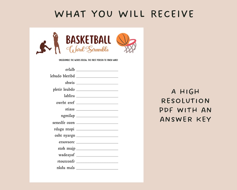 Basketball Word Scramble Game Printable Basketball Party - Etsy