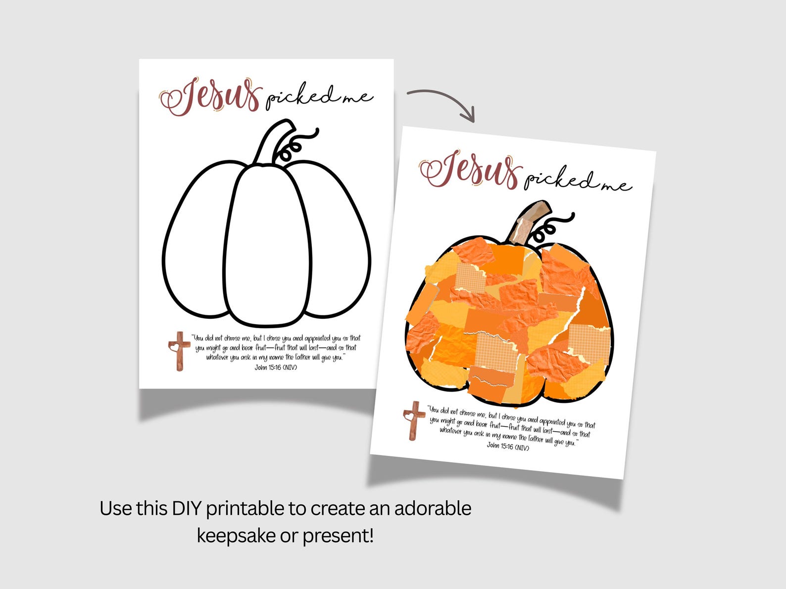 Fall Pumpkin Torn Paper Craft Printable for Kids, Thanksgiving Bible ...