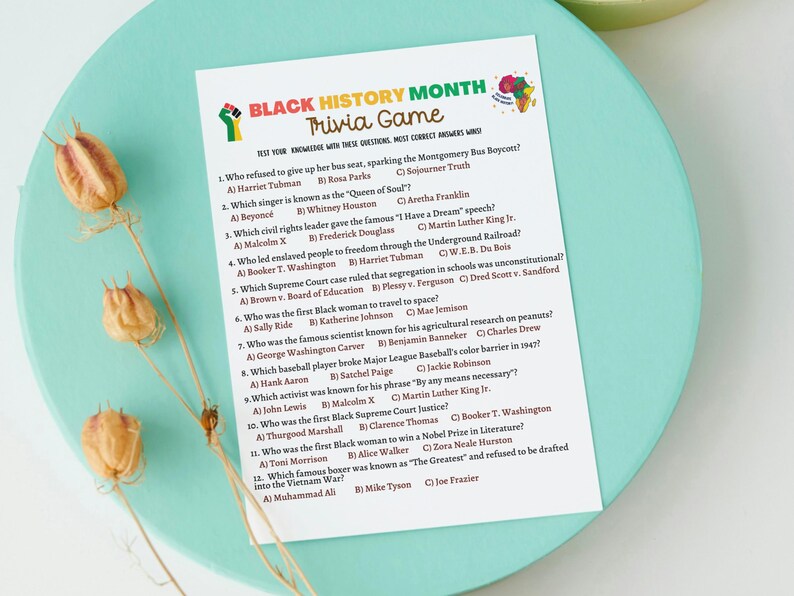 Black History Month Trivia Game Printable Historical African American ...
