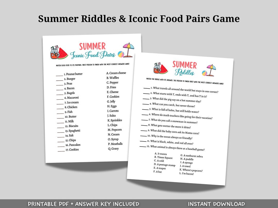Summer Riddles Game Printable, Pool Party Games, Summer Camp Activity ...