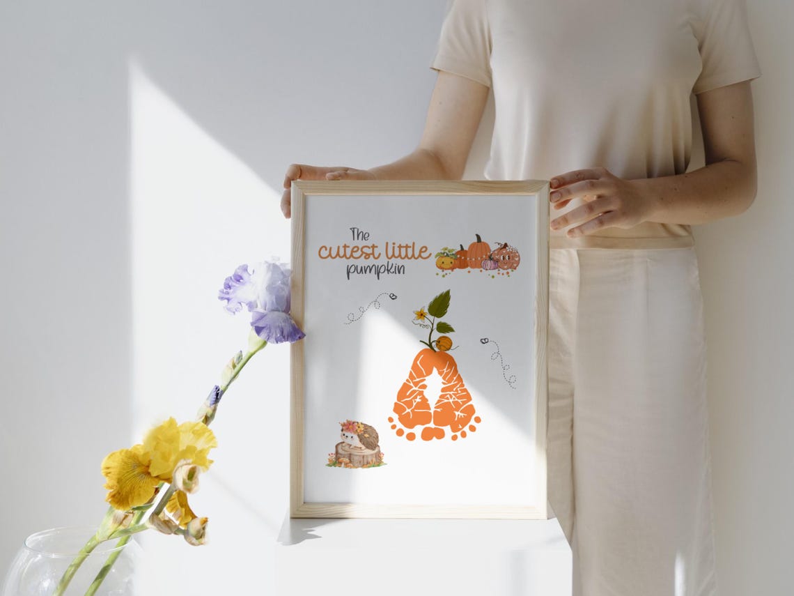 Pumpkin Footprint Craft Printable, Fall Autumn Activity DIY Wall Art ...