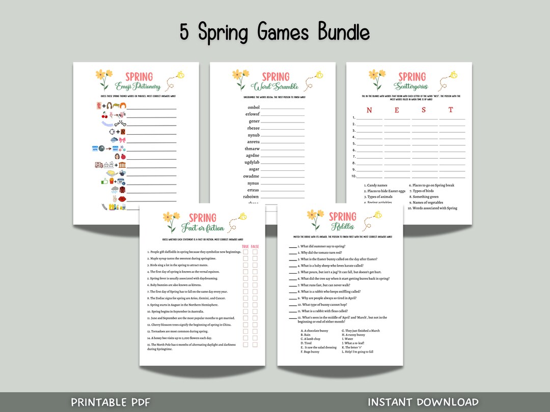 Spring Games Bundle Printable, Spring Activities Adults & Kids, Spring ...