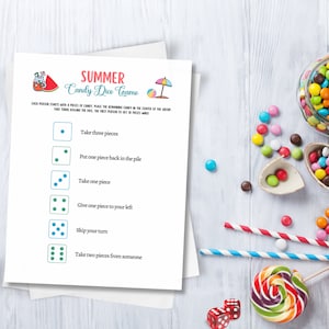 Summer Candy Dice Game Printable, Pool Party Games, Summer Camp ...