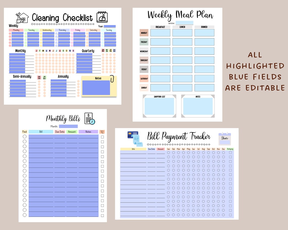 Household Planner Printable Home Management Bundle Editable - Etsy